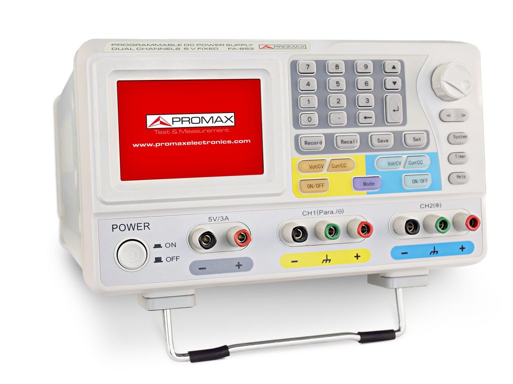 FA-853: Linear programmable DC power supply 2 x 30V, 3A + 5V, 3A | PROMAX FA-853: Linear programmable DC power supply 2 x 30V, 3A + 5V, 3A | PROMAX